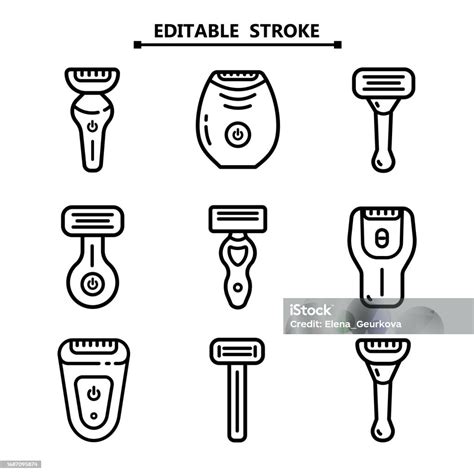 Shaving Razors Editable Stroke Outline Icon Set Stock Illustration Download Image Now Adult