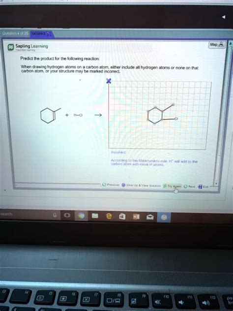 Question 4 Of 35 Incorrect Sapling Learning Predict The Product For The Following Reaction When