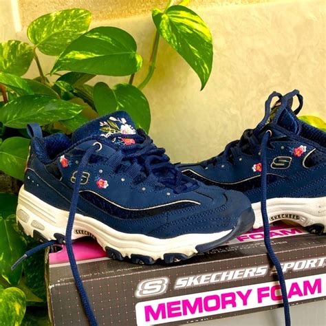 Skechers Shoes Skechers Navy Blue Sneakers With Floral Design
