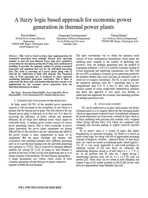 A Fuzzy Logic Based Approach For Economic Power Generation In Thermal Power Plants Pdf Fuzzy