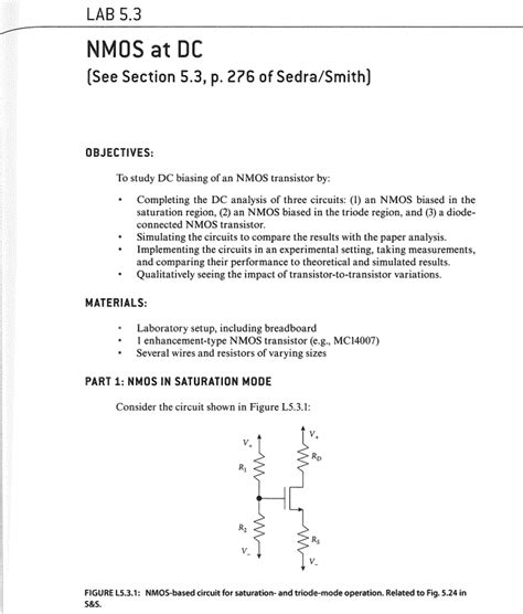 Solved LAB NMOS At DC See Section P Of Chegg Com