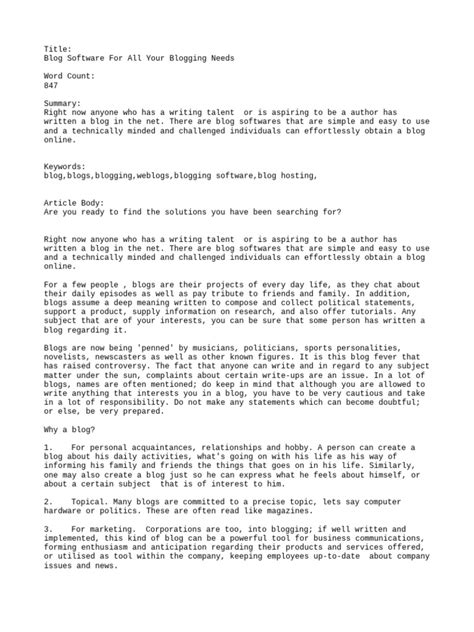 Blog Software For All Your Blogging Needs Pdf