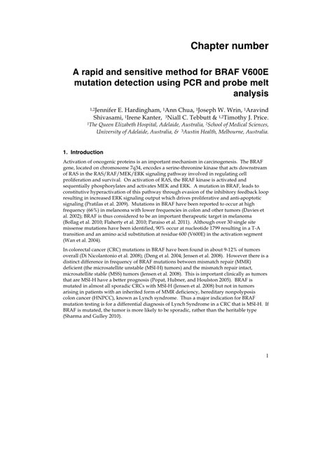 Pdf A Rapid And Sensitive Method For Braf V600e Mutation Detection Using Pcr And Probe Melt