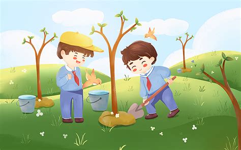 植树卡通 简笔画 图画 大山谷图库