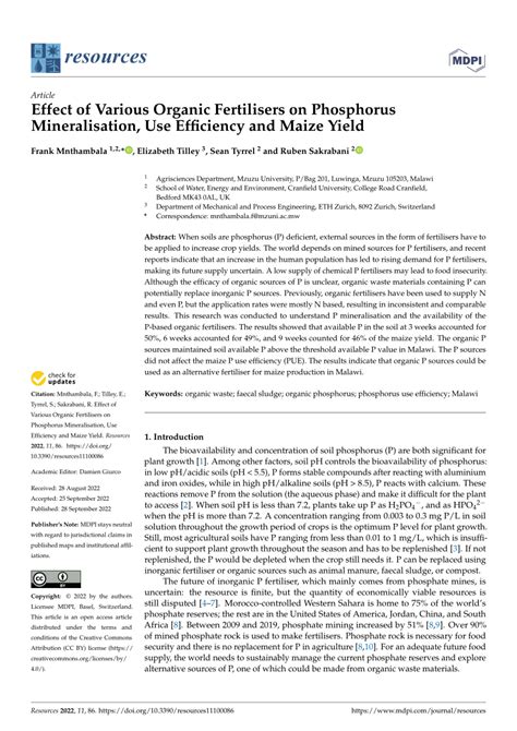 Pdf Effect Of Various Organic Fertilisers On Phosphorus Mineralisation Use Efficiency And