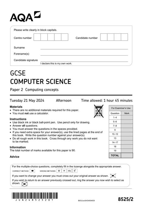 Aqa Gcse Computer Science Paper 1 And 2 June 2024 Question Papers And