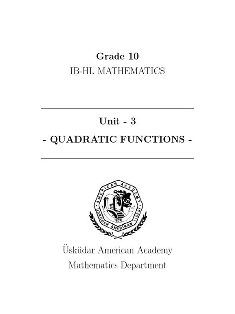 Unit 3 Quadratic Functions Pdf Quadratic Equation Mathematical
