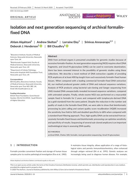 Pdf Isolation And Next Generation Sequencing Of Archival Formalin