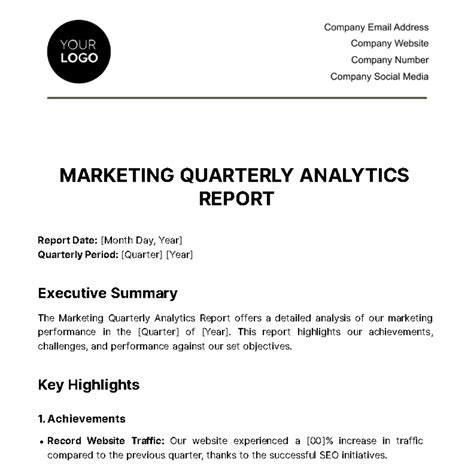 Free Marketing Quarterly Analytics Report Template To Edit Online