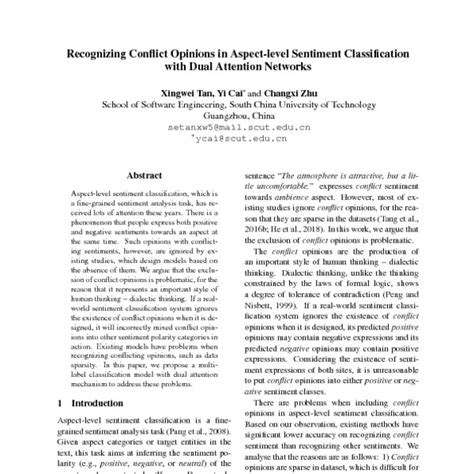 Recognizing Conflict Opinions In Aspect Level Sentiment Classification With Dual Attention