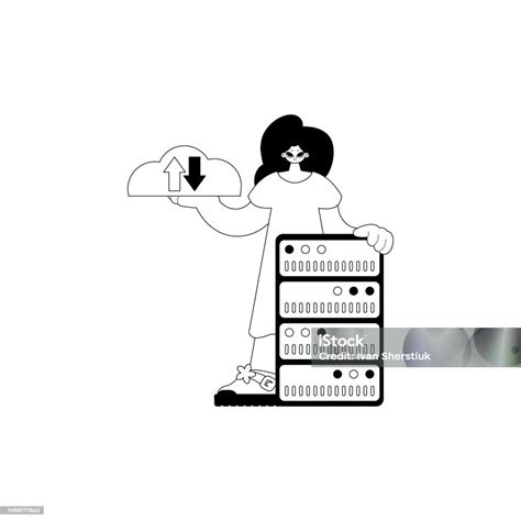 여자 친구와 웨이터 클라우드 메모리 타이포그래피 블랙과 라쿠나 케이블 아트웍 트렌디한 스타일 벡터 일러스트레이션 네트워크 서버에