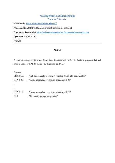 Engineering Assignment Sample On An Assignment On Microcontroller Pdf