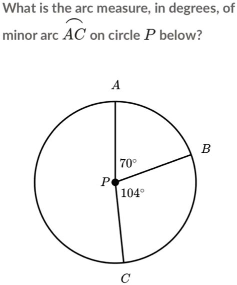 SOLVED What Is The Arc Measure In Degrees Of Minor Arc AC On Circle P Below A B P