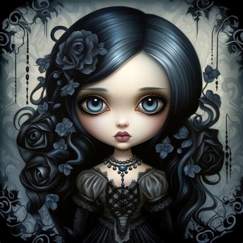 Premium Ai Image A Close Up Of A Woman With Long Black Hair And Blue