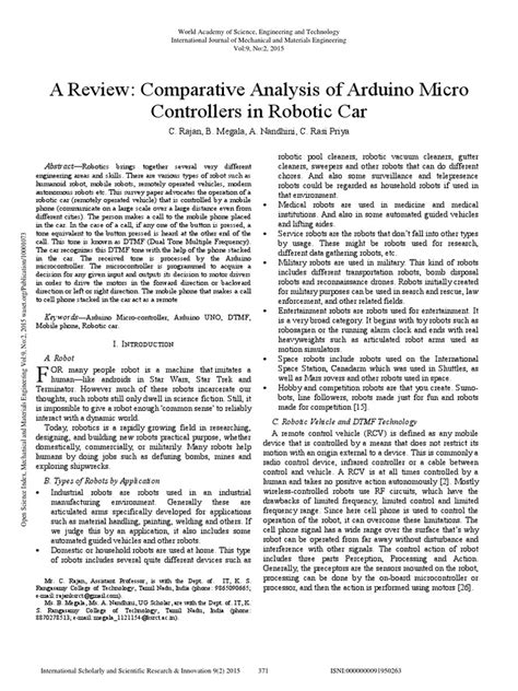 A Review Comparative Analysis Of Arduino Micro Controllers In Robotic Car Pdf Arduino Robot