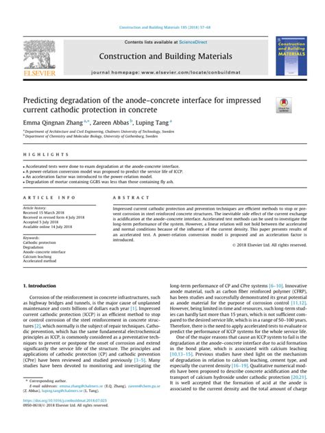 Predicting Degradation Of The Anode Concrete Interface For Impressed Current Cathodic Protection