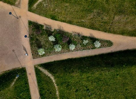 Triangle Of Paths In The Park With Flowering Fruit Trees People Love