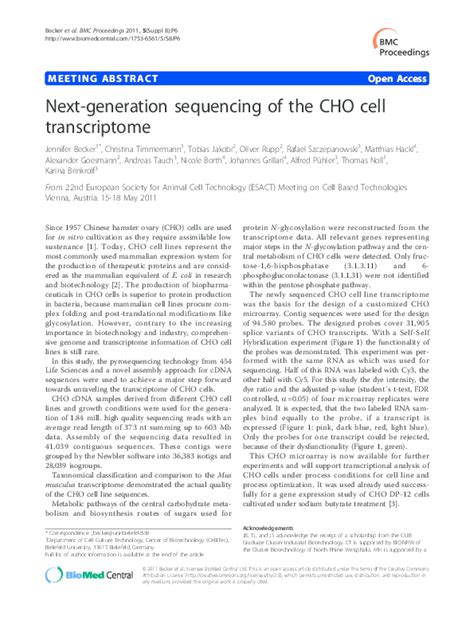 Pdf Next Generation Sequencing Of The Cho Cell Transcriptome