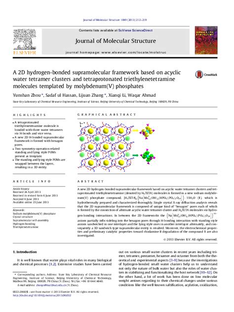 Pdf A 2d Hydrogen Bonded Supramolecular Framework Based On Acyclic