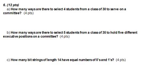 Solved Pts A How Many Ways Are There To Select Chegg Com