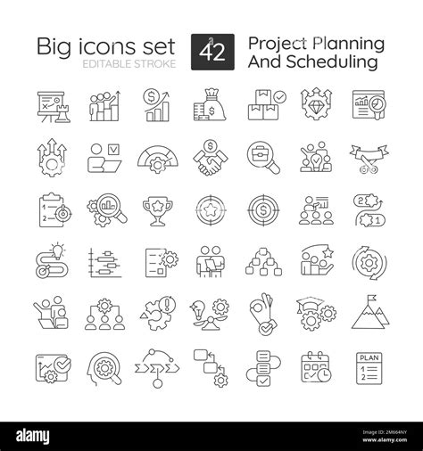 Project Planning And Scheduling Linear Icons Set Stock Vector Image