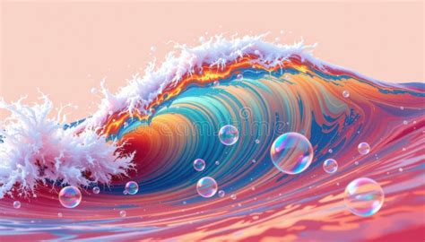 Citrus Wave Echo â€ Bright Lemon To Coral With Fluid Wave Overlay And Refractive Bubble