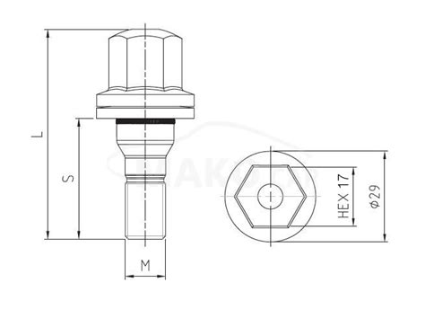 Kolový šroub M12x125x50 Plochá Podložka Klíč 17 Vpe03 50cp4 Výška 72mm Makocarcz
