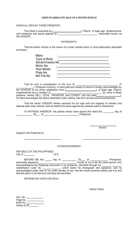 Filipino Deed Of Absolute Sale Acknowledgment Receipt And Sp My Xxx