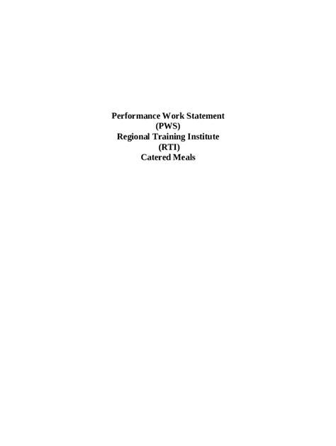 Perance Work Statement Pws Cateringpdf Doc Template Pdffiller