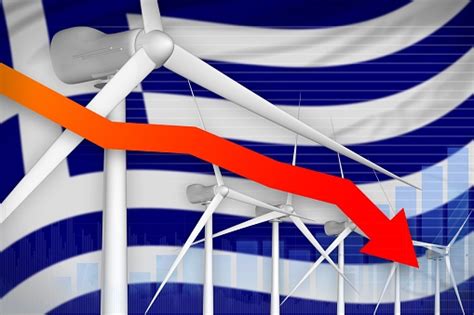 그리스 바람 에너지 파워 하강 차트 화살표 아래로녹색 자연 에너지 산업 그림 3d 일러스트레이션 0명에 대한 스톡 사진 및 기타 이미지 Istock