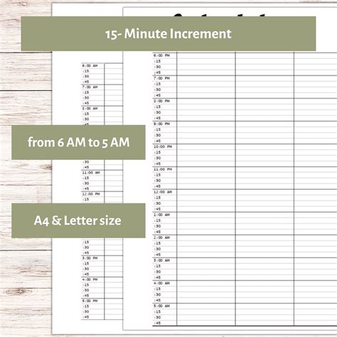 24 Hr Time Blocking Printable Planner 15 Minutehourly Time Block A4