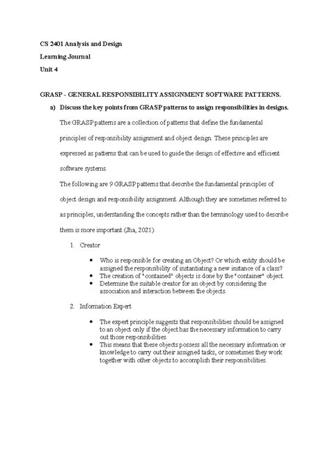 Cs 2401 Learning Journal Unit 4 Cs 2401 Analysis And Design Learning