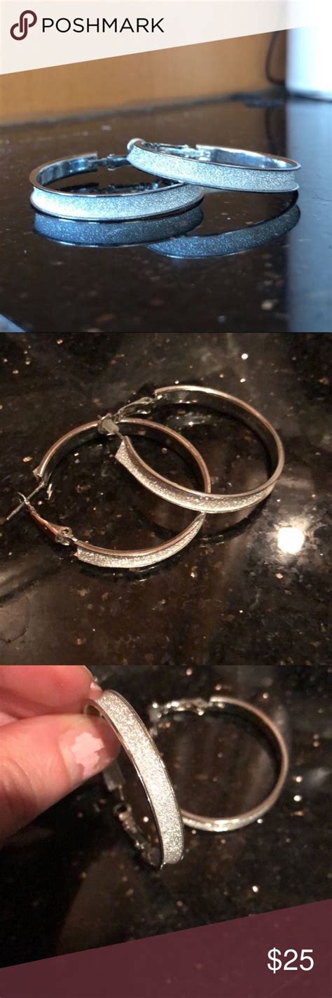 Silver Glitter Hoop Earrings Hoop Earrings Silver Glitter Earrings