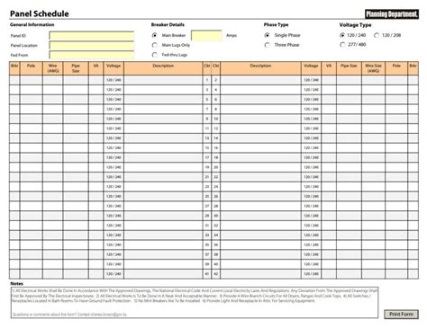 Printable Panel Schedule Template Printable Panel Schedule Template