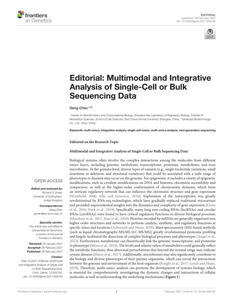 Pdf Editorial Multimodal And Integrative Analysis Of Single Cell Or Bulk Sequencing Data