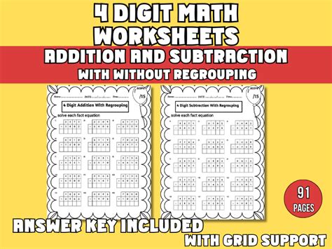 4 Digit Addition And Subtraction With And Without Regrouping Worksheets Grid Support Teaching
