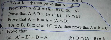 If AΔB ϕ then prove that A B Prove that ABB AB BA Prove that AΔ