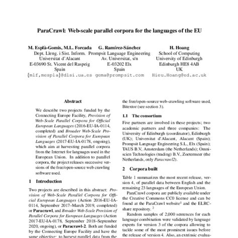 Paracrawl Web Scale Parallel Corpora For The Languages Of The Eu Acl