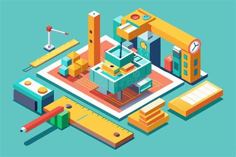 This Illustration Shows A Lively Workspace With Metrics Tools Instruments And Bright Colors