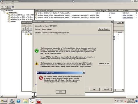 Unable To Add Scp For Terminal Server Licensing In Windows Server 2008