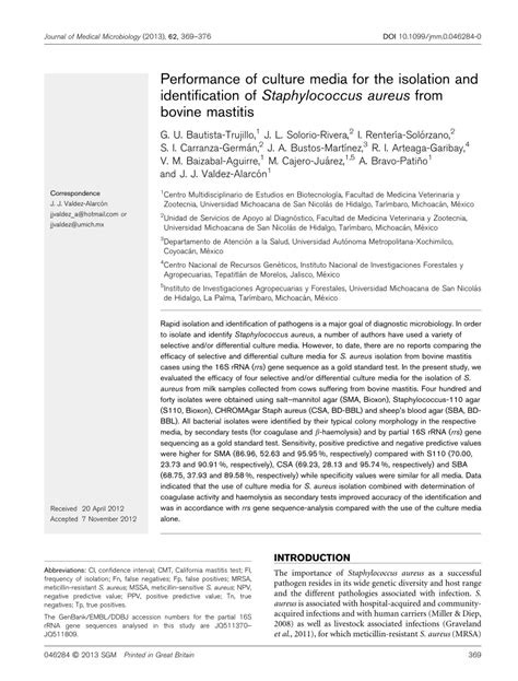 Pdf Performance Of Culture Media For The Isolation And Identification Of Staphylococcus Aureus