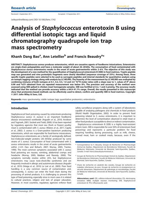 Pdf Analysis Of Staphylococcus Enterotoxin B Using · Analysis Of Staphylococcus