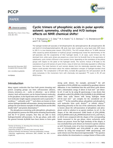 Pdf Cyclic Trimers Of Phosphinic Acids In Polar Aprotic Solvent