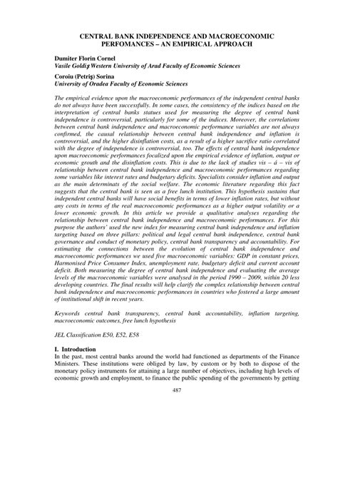 pdf central bank independence and macroeconomic performances an empirical approach