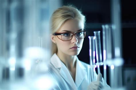 Premium Ai Image Shot Of A Young Woman Holding Up Test Tubes In A Lab Created With Generative Ai