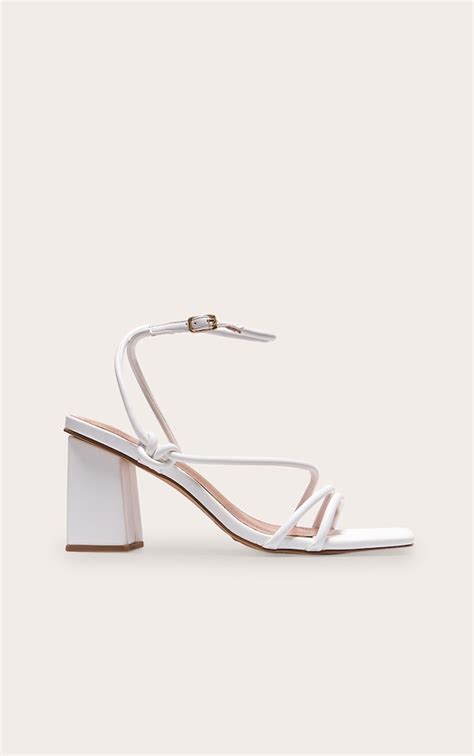 White Strappy Tube Asymmetric Block Heeled Sandals Footwear