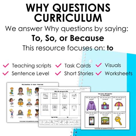 Why Questions Simple Speech Therapy Task Cards No Prep Worksheets