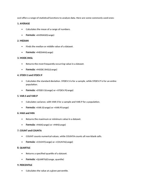 Xcel Offers A Range Of Statistical Functions To Analyze Data Pdf