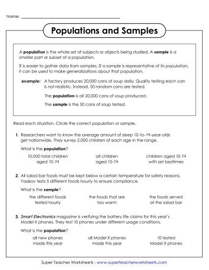 Populations And Samples Multiple Choice Printable Statistics Identify