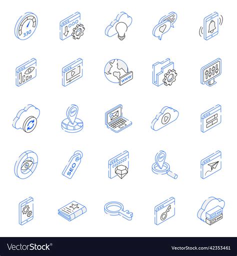 Set Of Seo Outline Isometric Icons Royalty Free Vector Image